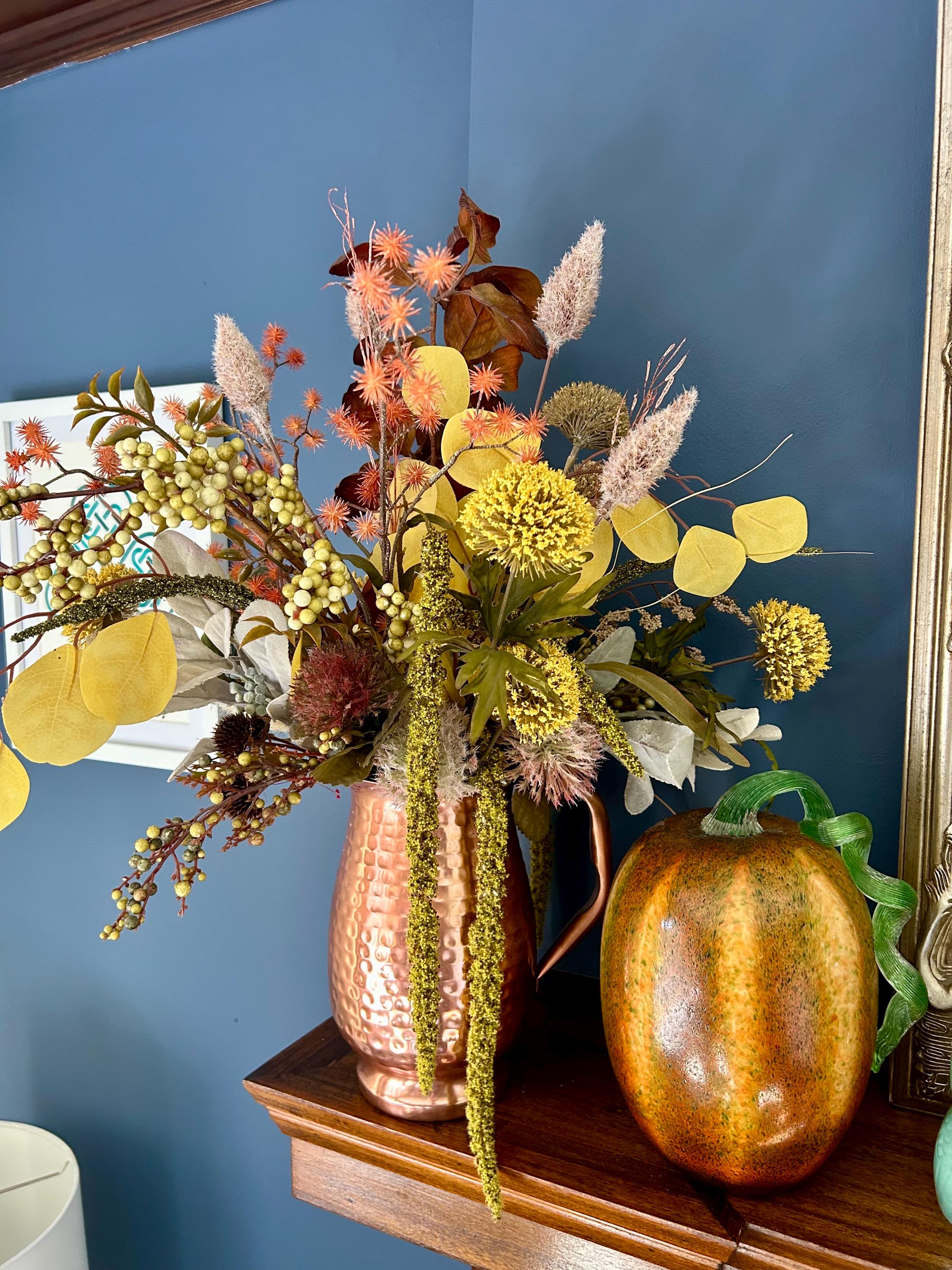 Fall Floral Centerpiece in Brass Pitcher - Etsy