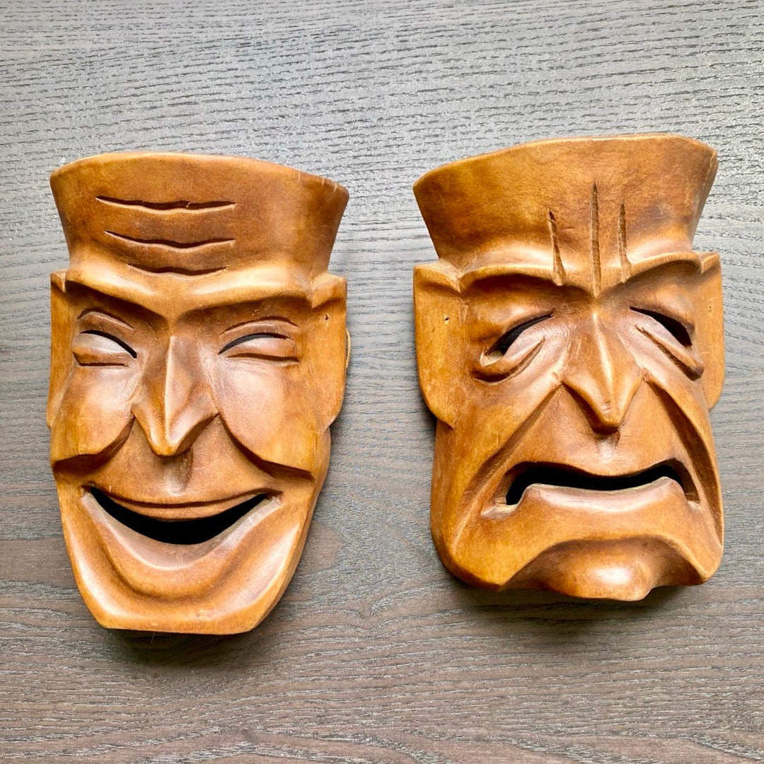MCM Tragedy and Comedy Teak Wood Masks, Mid Century Wall Art, 1950s ...