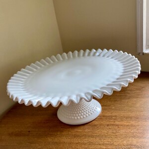 Vintage Fenton Milk Glass Cake Stand, Fenton Hobnail Cake Stand, XL ...