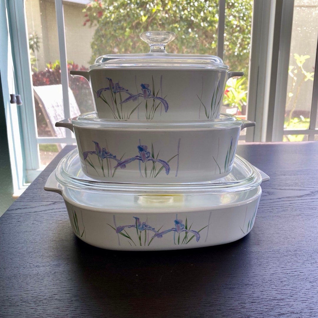 6 Piece Corning Ware Shadow Iris Casserole Set, Shadow Iris 2.5 Liter With Lid, Shadow Iris 1.5 ...