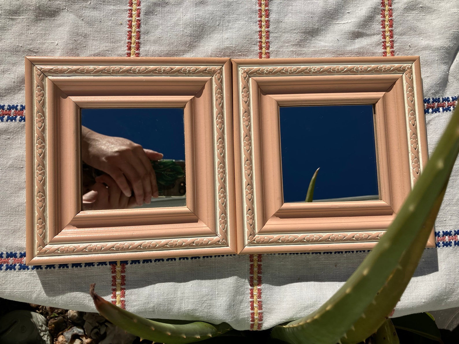 Pair Vintage Pink Wood Framed Square Mirrors 7x7 Pink Chunky Framed ...