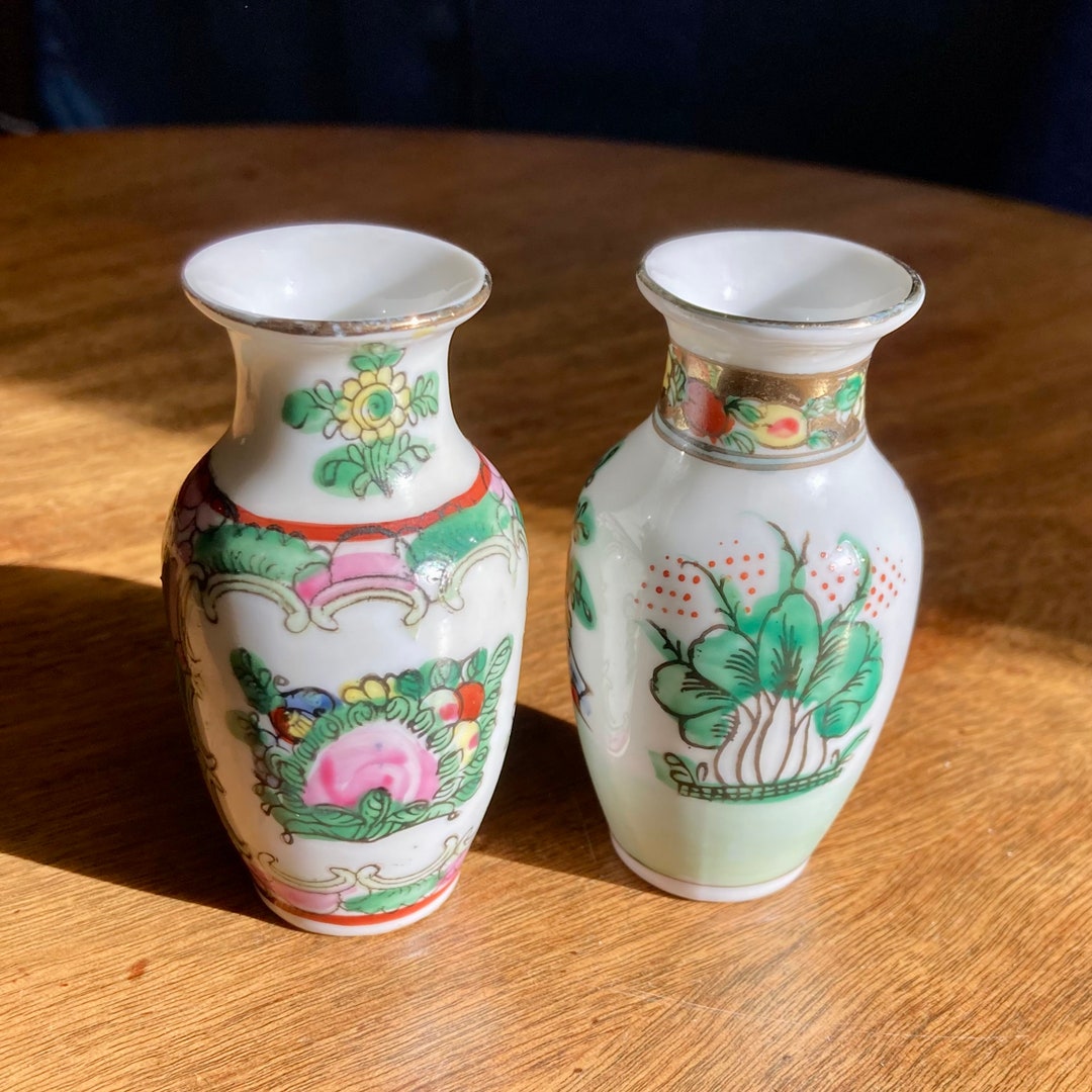 Pair of Vintage Chinese Vases, Miniature 3 Chinese Bud Vases Hand ...
