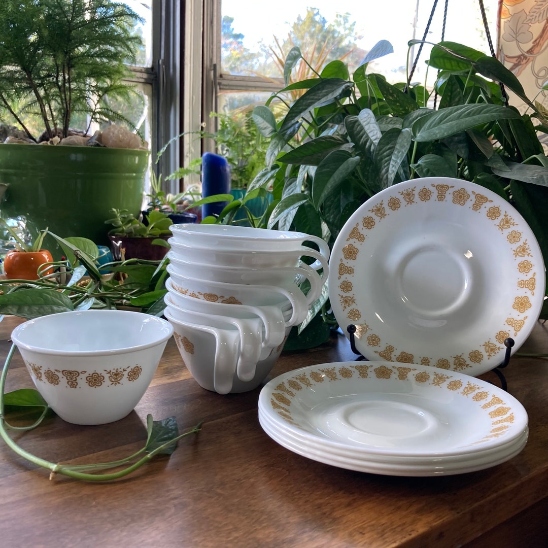 13pc Lot 1970s Corelle Hook Handle Coffee Cups and Saucers Butterfly ...