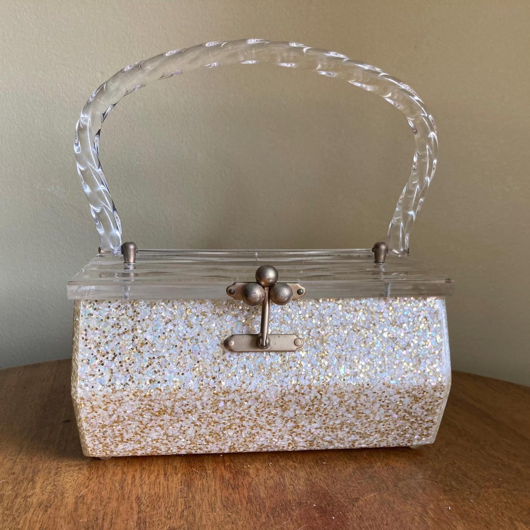 Vintage Lucite Glitter Purse by Florida Handbags of Miami, 1950s Carved ...
