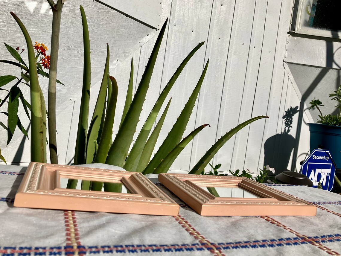 Pair Vintage Pink Wood Framed Square Mirrors 7x7 Pink Chunky Framed ...