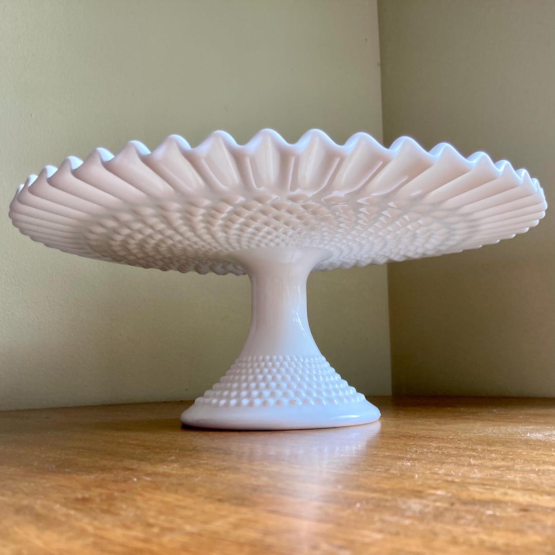 Vintage Fenton Milk Glass Cake Stand, Fenton Hobnail Cake Stand, XL ...