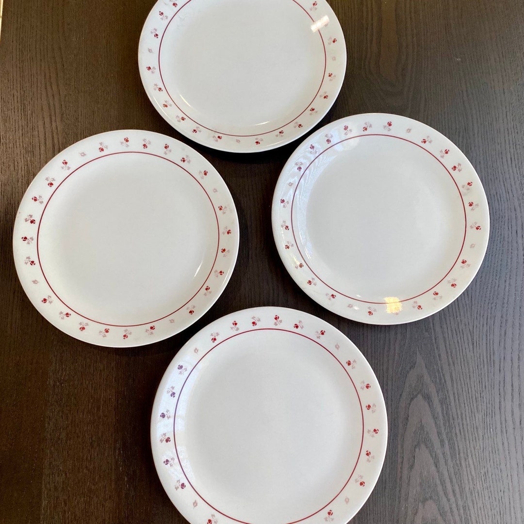 4 Corning Ware Corelle Burgundy Rose Dinner Plates Vintage - Etsy