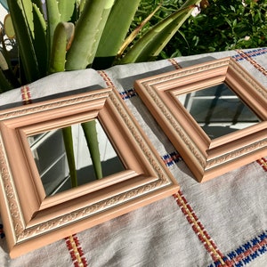 Pair Vintage Pink Wood Framed Square Mirrors 7x7 Pink Chunky Framed ...