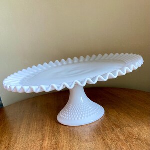 Vintage Fenton Milk Glass Cake Stand, Fenton Hobnail Cake Stand, XL ...