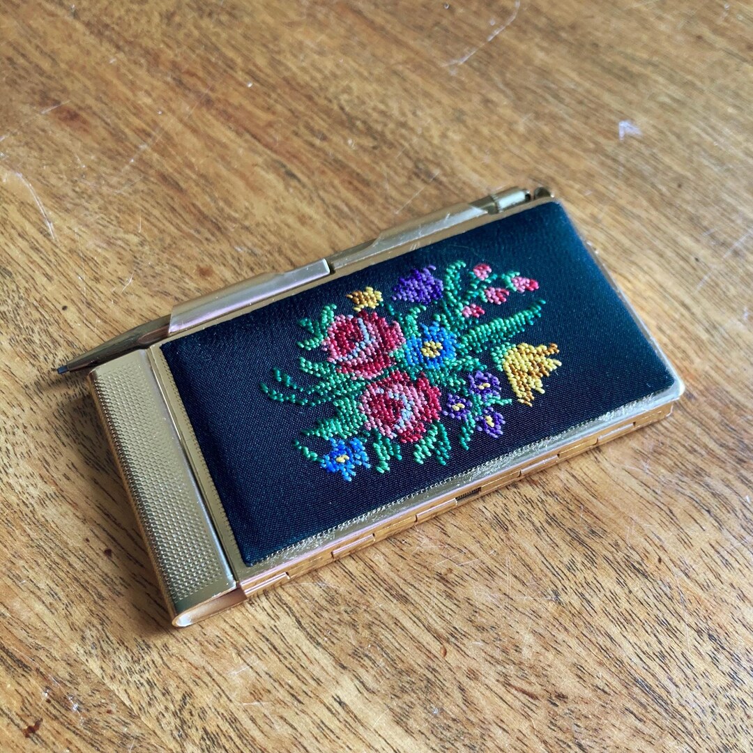 Vintage Embroidered Cross Stitch Notepad Compact With Original Pencil ...