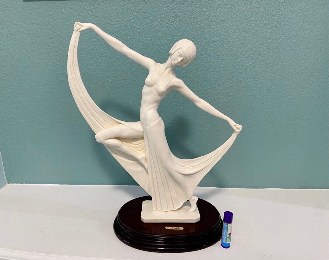 A. Santini Woman Dancing Art Deco Statue Vintage Cast Marble A. Santini Art Nouveau Sculpture ...