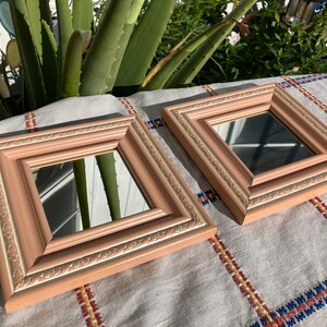 Pair Vintage Pink Wood Framed Square Mirrors 7x7 Pink Chunky Framed ...
