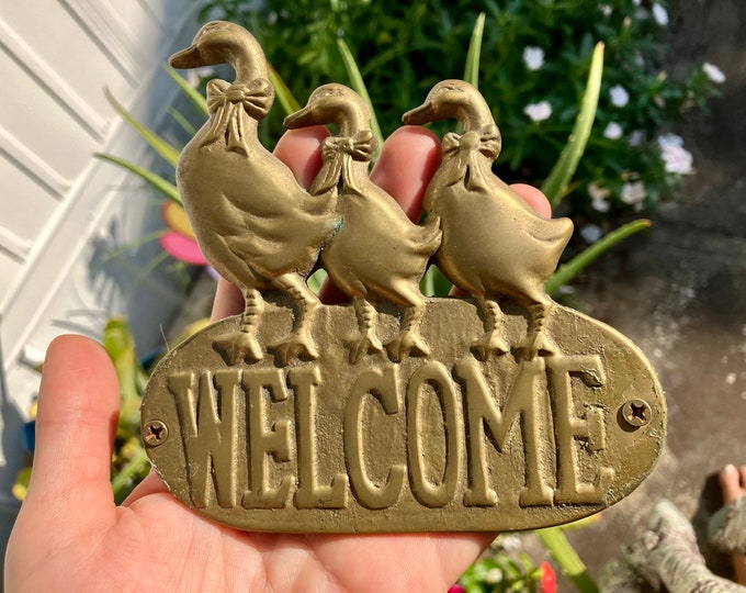Vintage Solid Brass Welcome Sign With Country Goose Pair Vintage 1980s ...