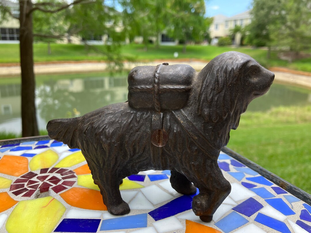 Antique Cast Iron Dog Bank Saint Bernard Vintage Cast Iron Bank 1920s ...
