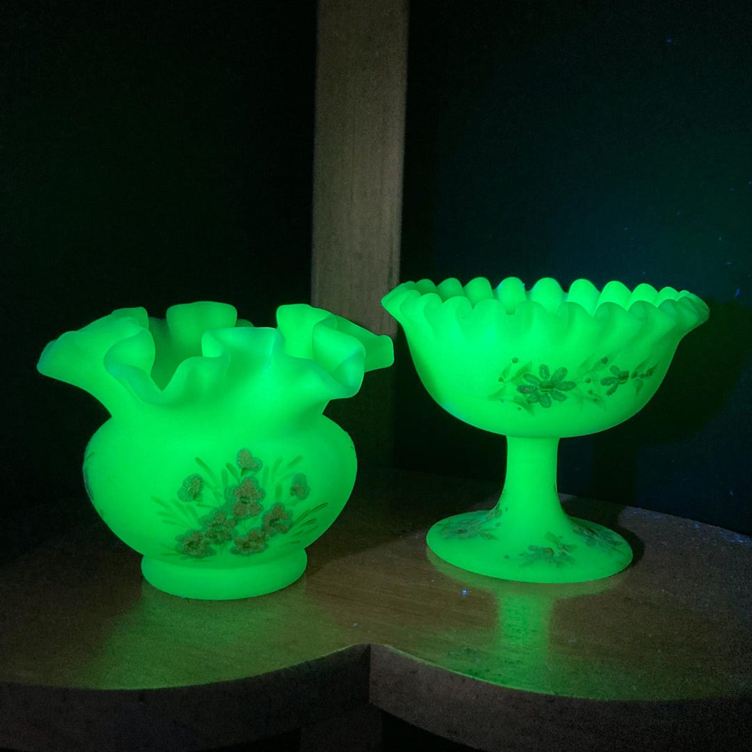 Vintage Fenton Handpainted Uranium Custard Glass, Fenton Uranium Glass ...