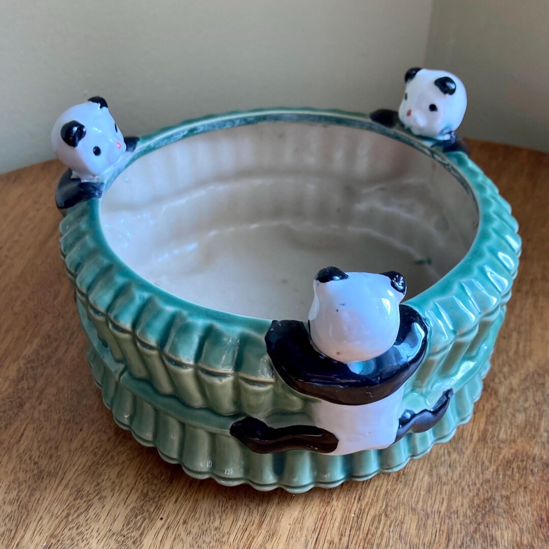 Vintage Bamboo Pot With Pandas, Vintage Kitschy Bamboo Pot With Panda ...
