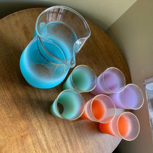 1950s Blendo Ombré Pitcher and Cup Set, Vintage 1950s Barware Set, West ...