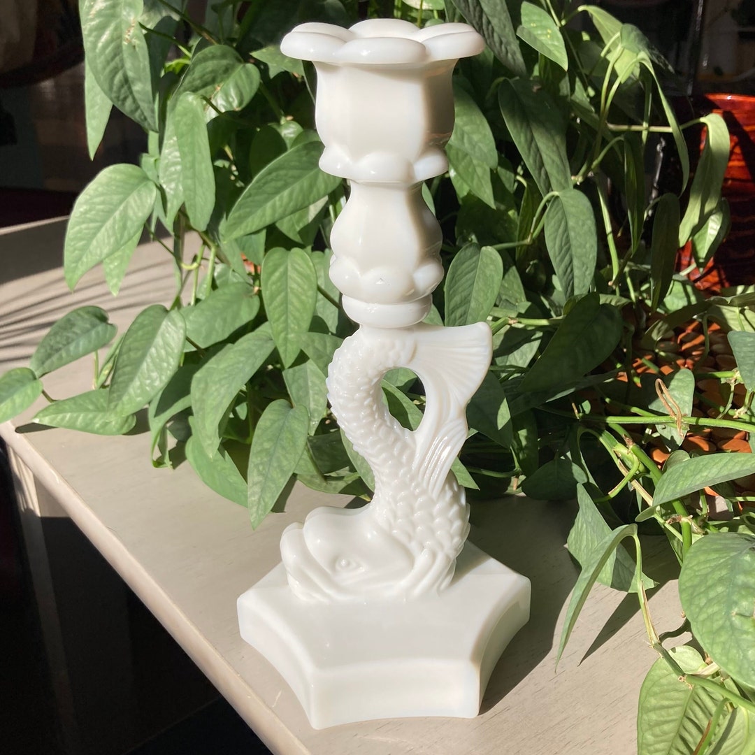 Vintage Koi Fish Candlestick, Vintage Milk Glass Koi Candlestick ...