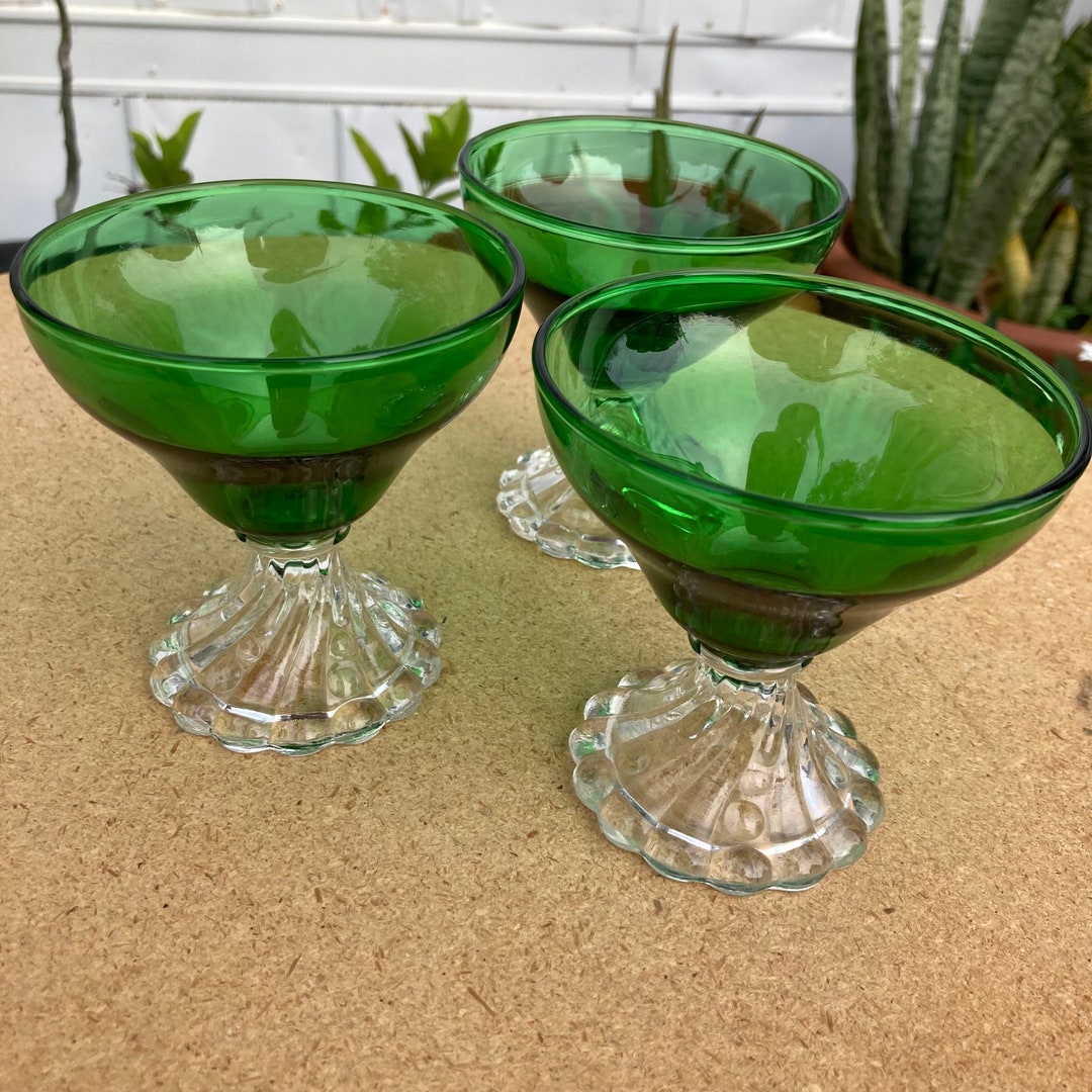 3 Anchor Hocking Burple Boopie Dark Green Coupe Glasses, Vintage Green ...