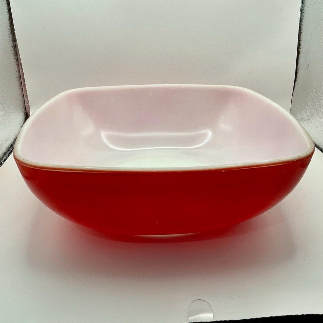 Square Red Pyrex Bowl, Pyrex 52B-025 Red Square Bowl, Red Pyrex Hostess ...