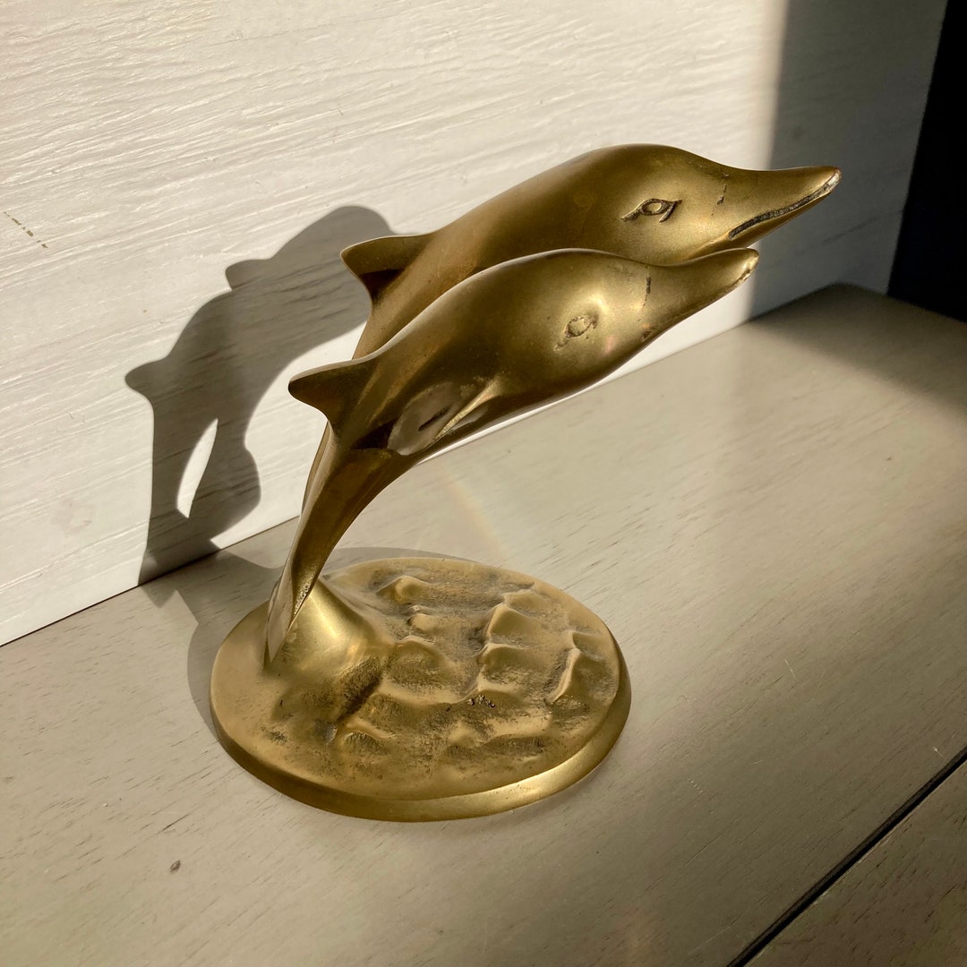 Vintage Brass Dolphin Pair, Mid Century Brass Dolphins Figurine ...