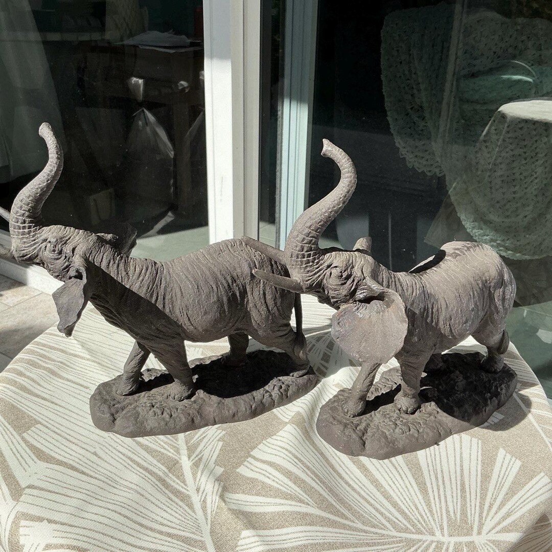 Pair of Cast Iron Elephant Sculptures, Pair of Vintage Cast Iron ...