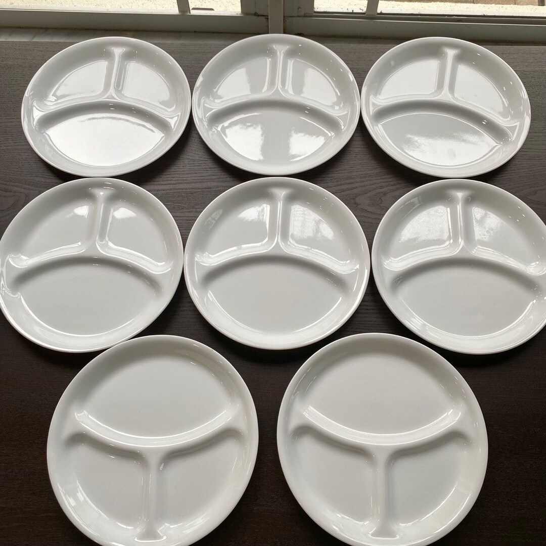 8 Corelle White Divided Grill Plates, 8 Vintage Corelle Divided Dinner ...