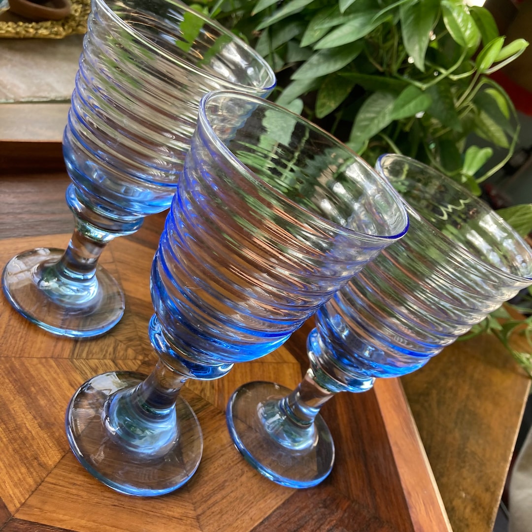 3 Libbey Sirrus Light Blue Glasses, Vintage 7” Libbey Blue Goblets ...