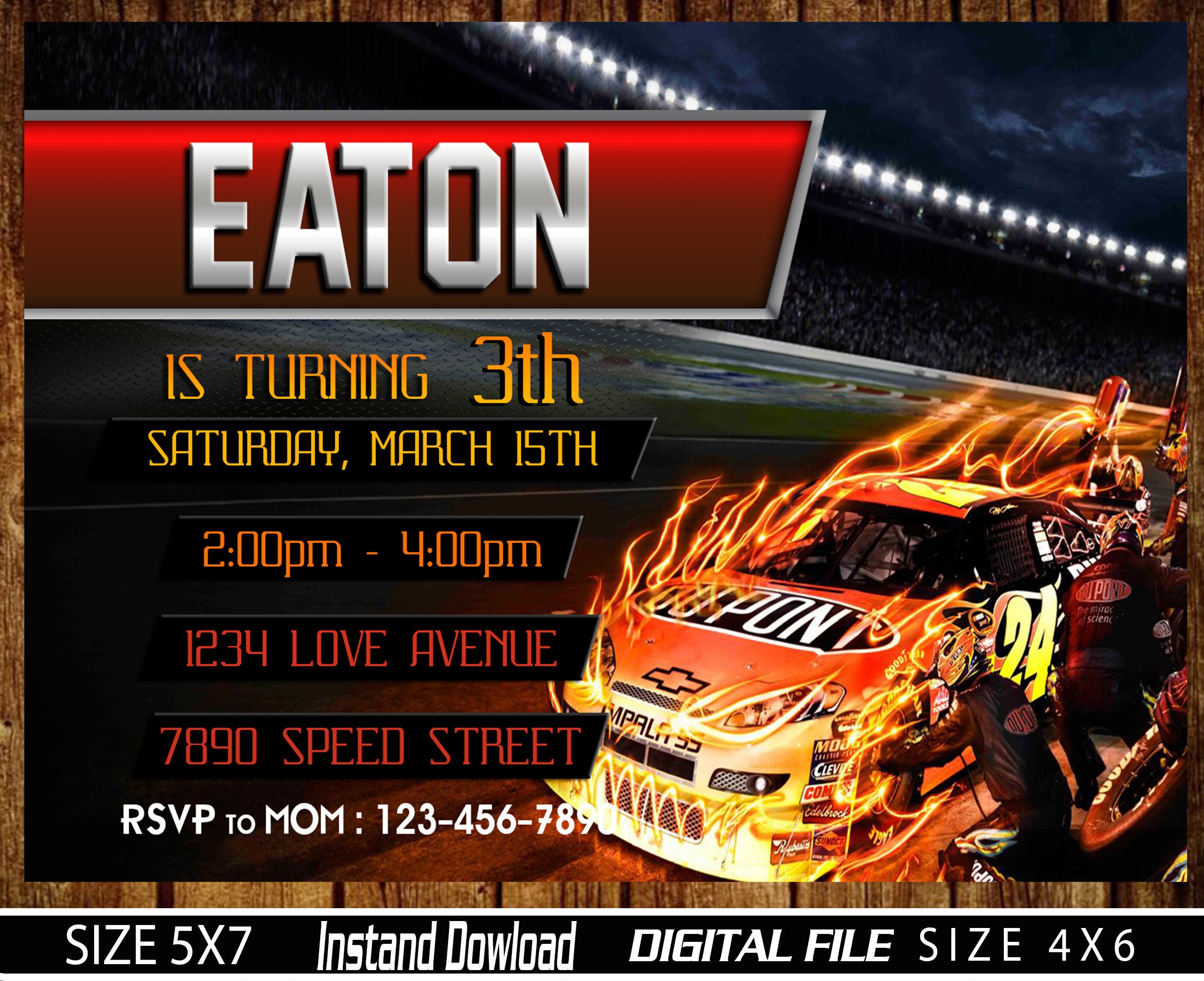 Nascar Birthday Invitation For Kids Digiital File | Etsy