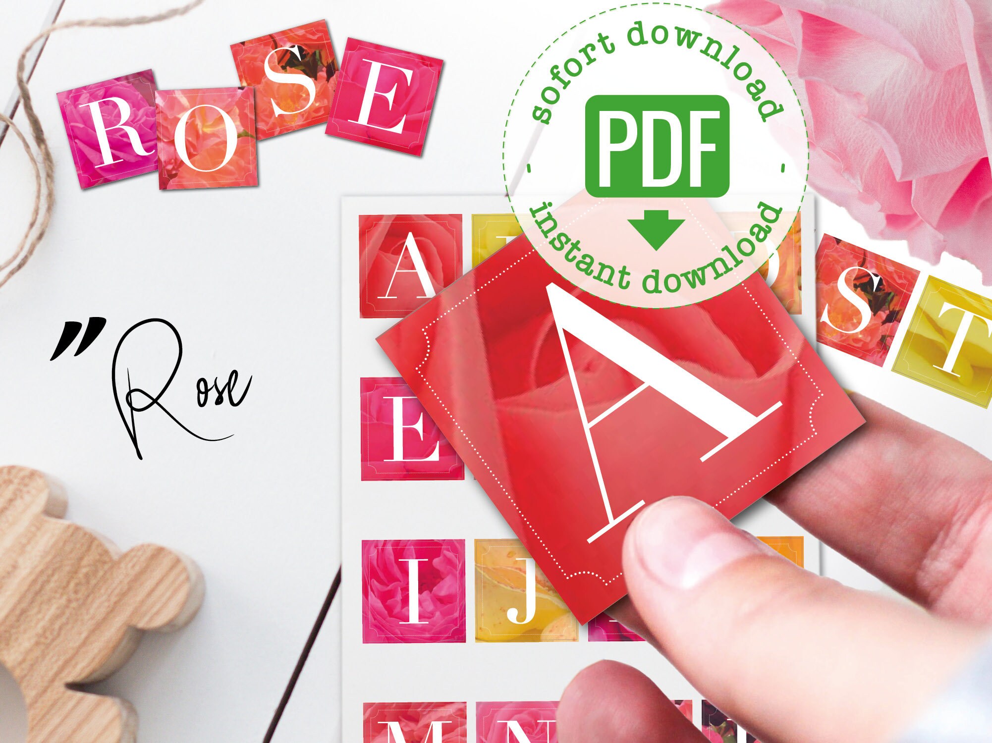 Letter Cards "roses", Printable Flashcards, Classicistic Antiqua Modern ...