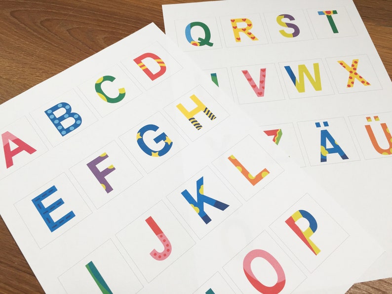 Alphabet Cards "colorful Pattern", Printable Flashcards, Clear Sans ...