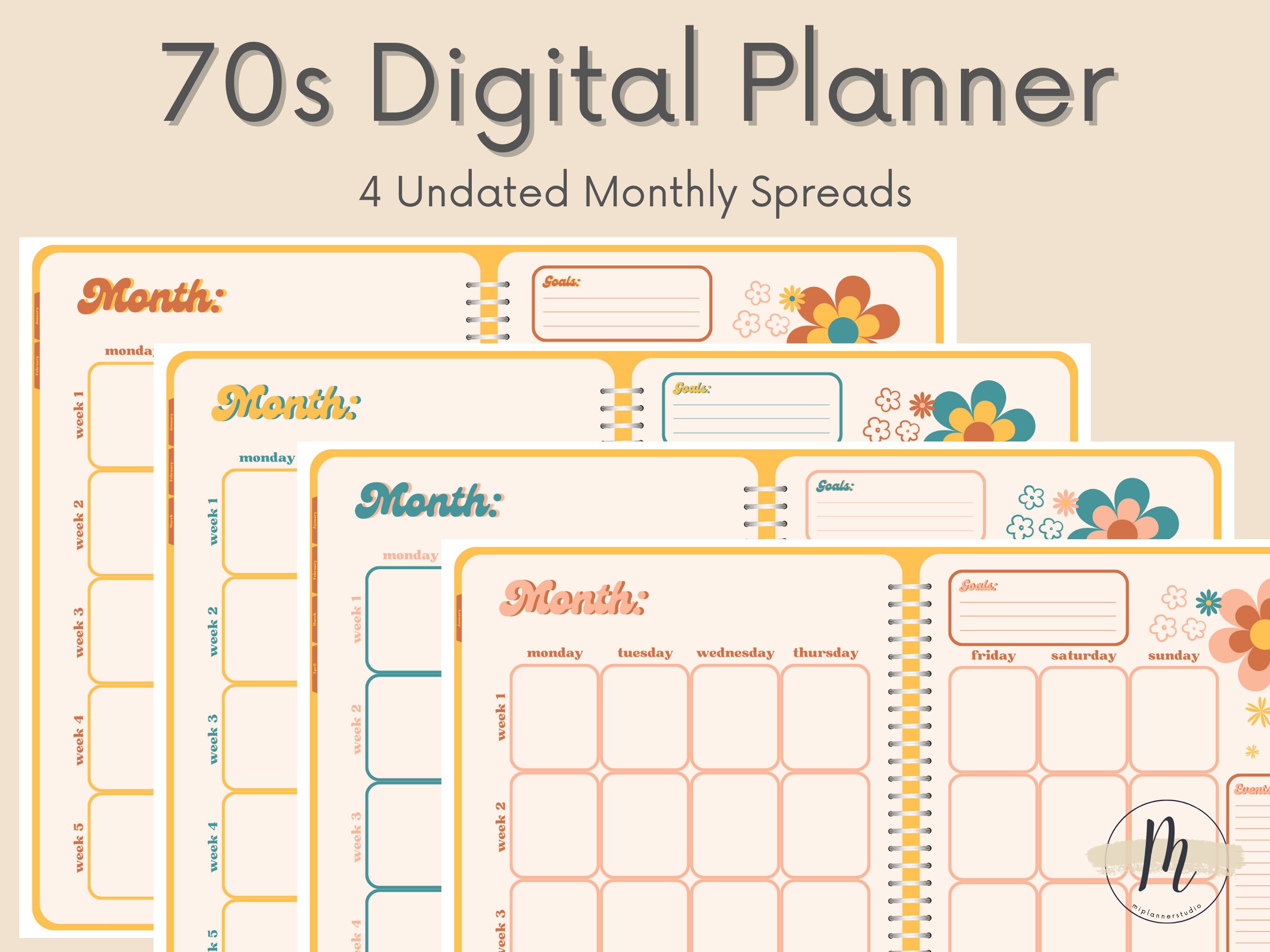 70s Daily Planner, Goodnotes Digital Planner, Undated Digital Planner ...