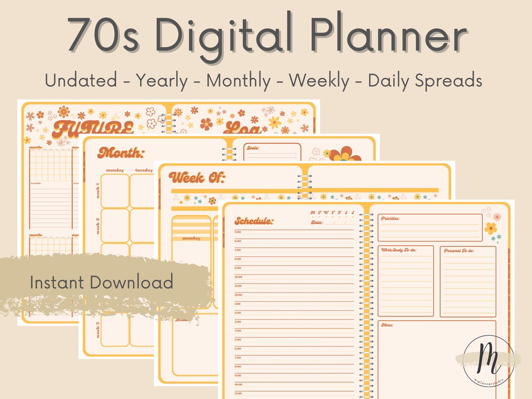 70s Daily Planner, Goodnotes Digital Planner, Undated Digital Planner ...