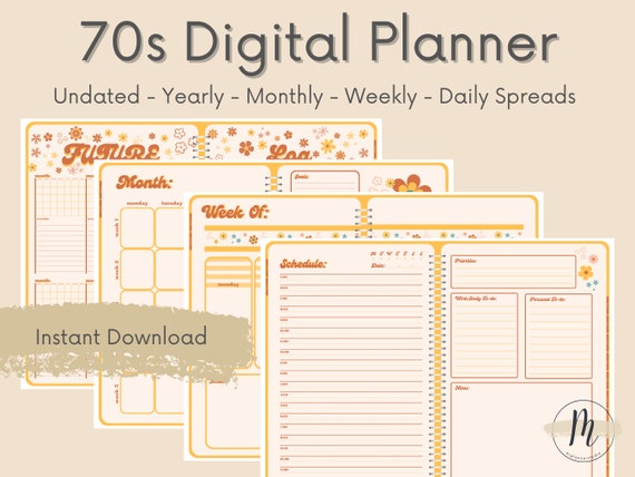 70s Daily Planner Goodnotes Digital Planner Undated Digital - Etsy