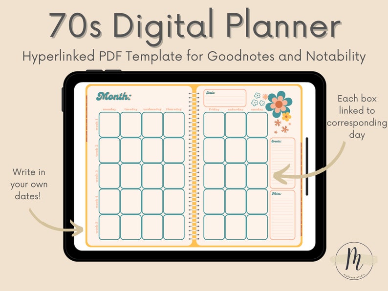 70s Daily Planner, Goodnotes Digital Planner, Undated Digital Planner ...