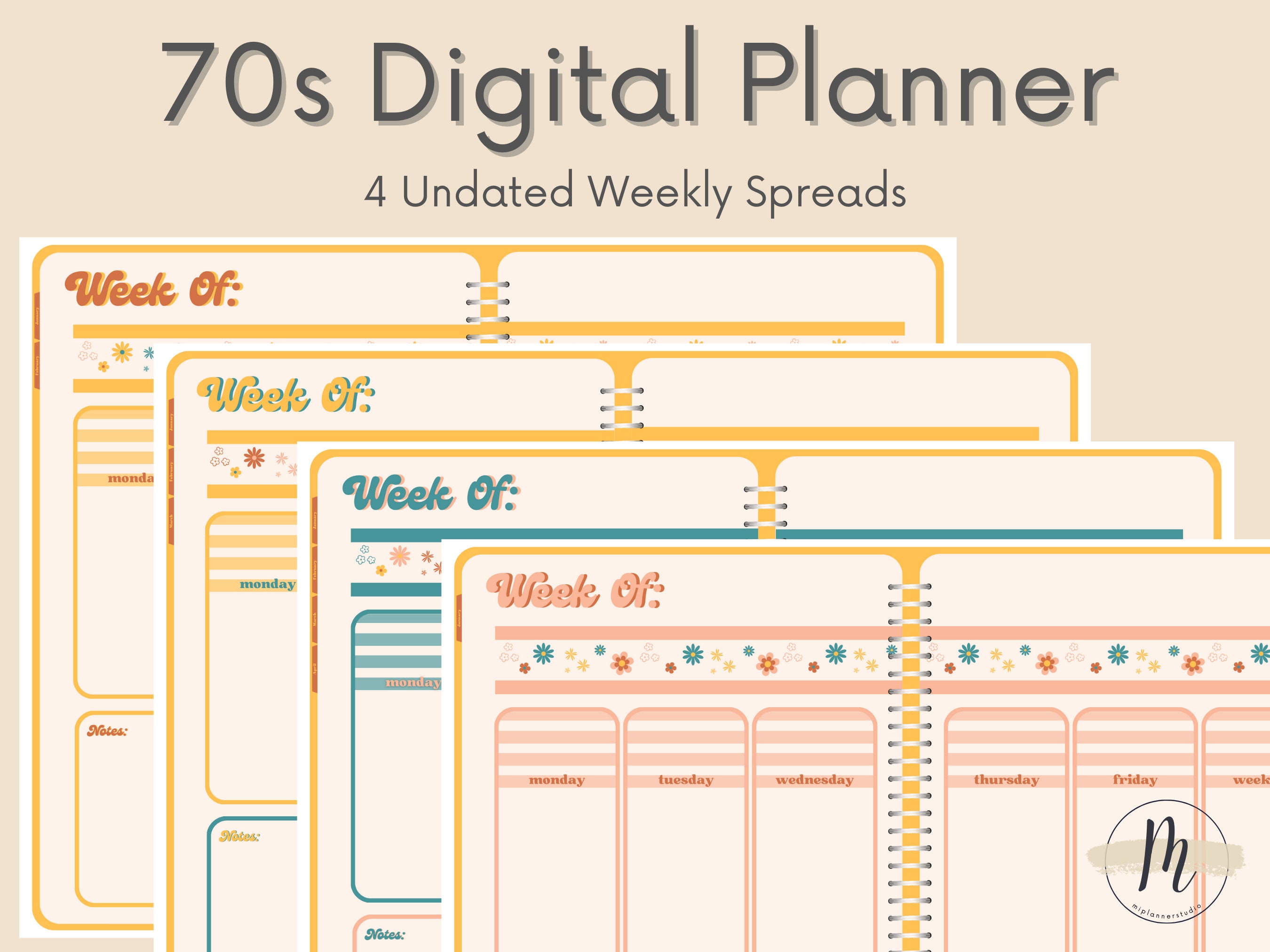 70s Daily Planner, Goodnotes Digital Planner, Undated Digital Planner ...
