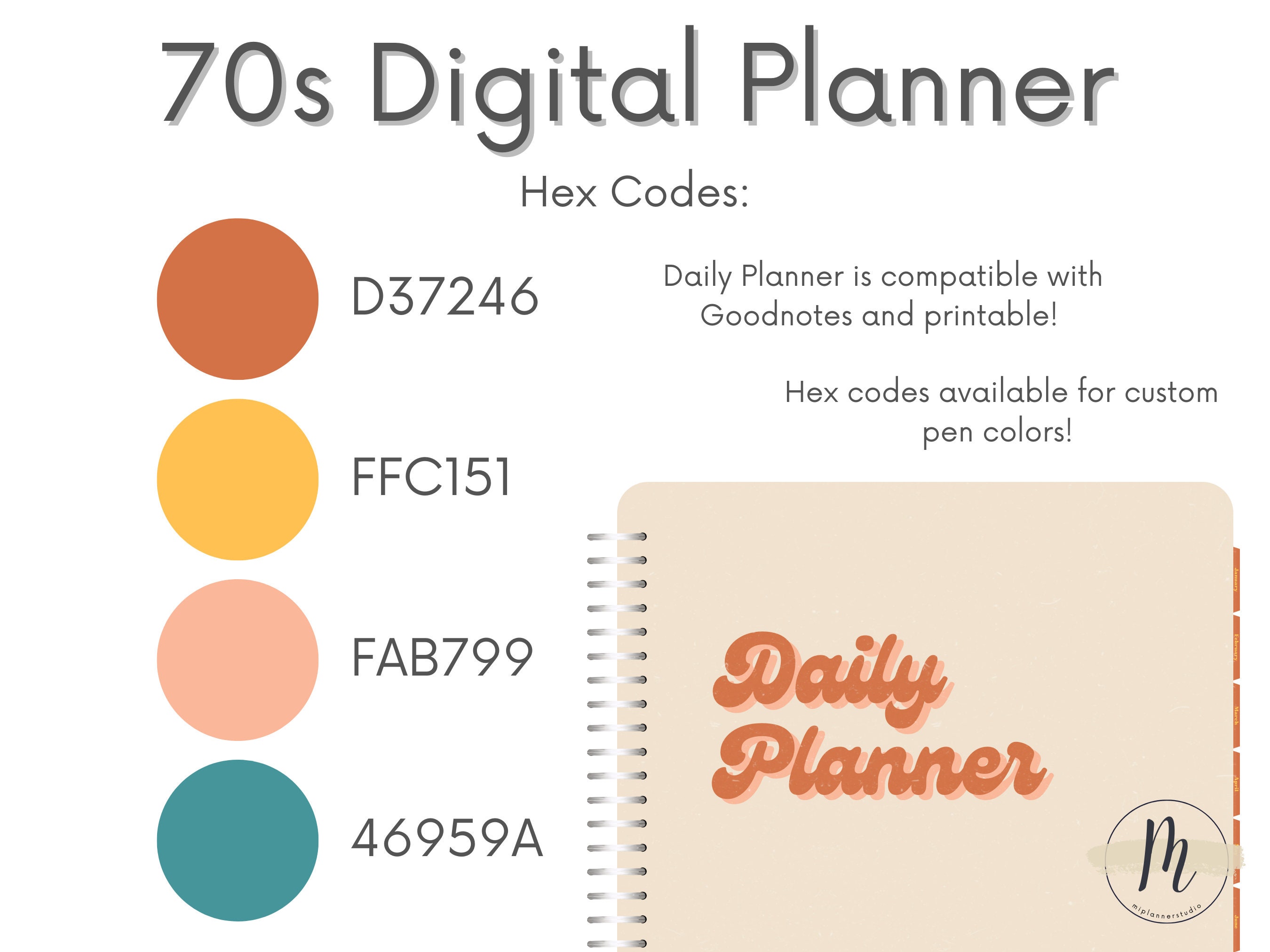 70s Daily Planner, Goodnotes Digital Planner, Undated Digital Planner ...