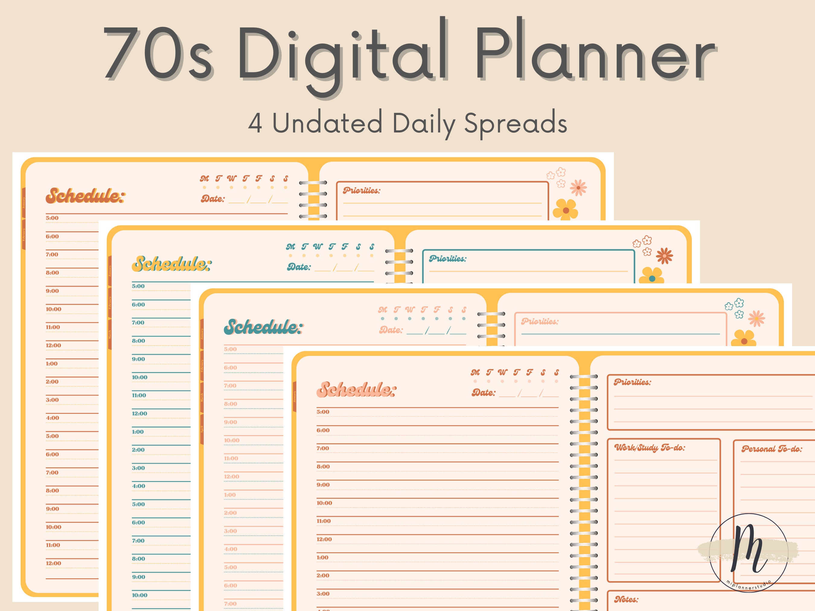 70s Daily Planner, Goodnotes Digital Planner, Undated Digital Planner ...