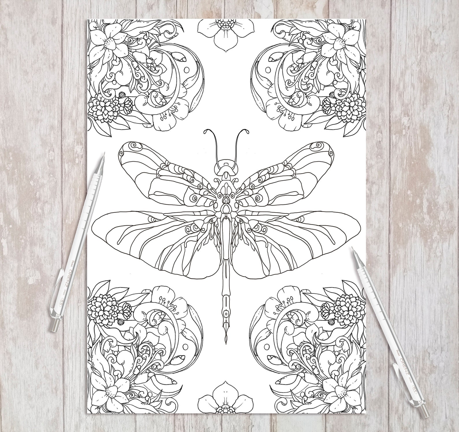 Printable Adult Coloring Page Dragonfly Instant Download - Etsy