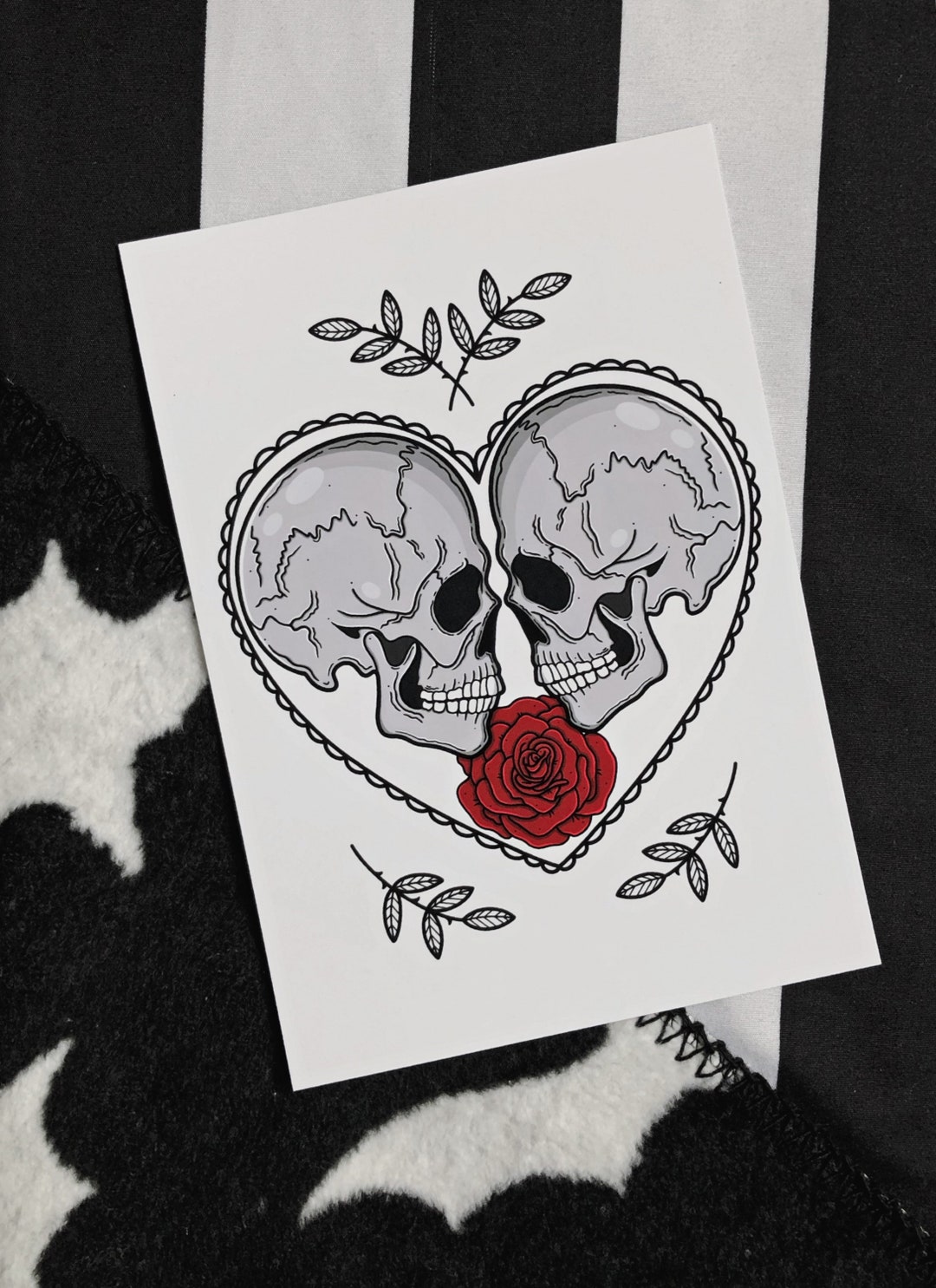 A5 til Death Art Print Romantic Lovers Skulls Roses Death - Etsy