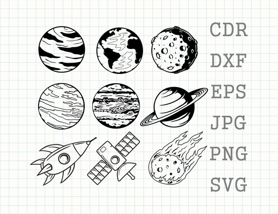 Planets Svg Space Svg Moon Silhouette Earth Print Galaxy - Etsy