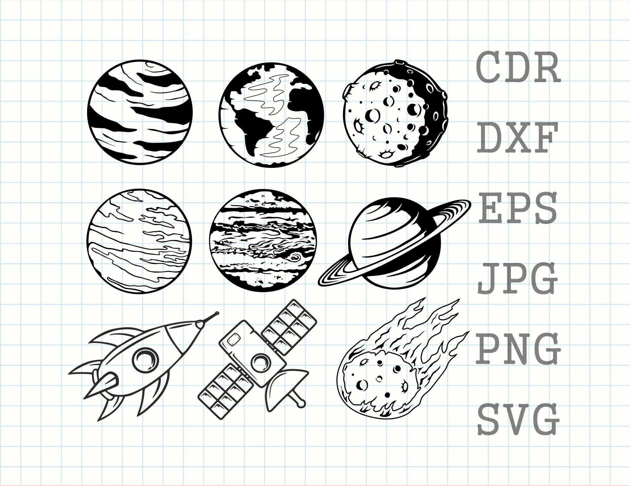 Planets svg cut file instant download space silhouette moon | Etsy