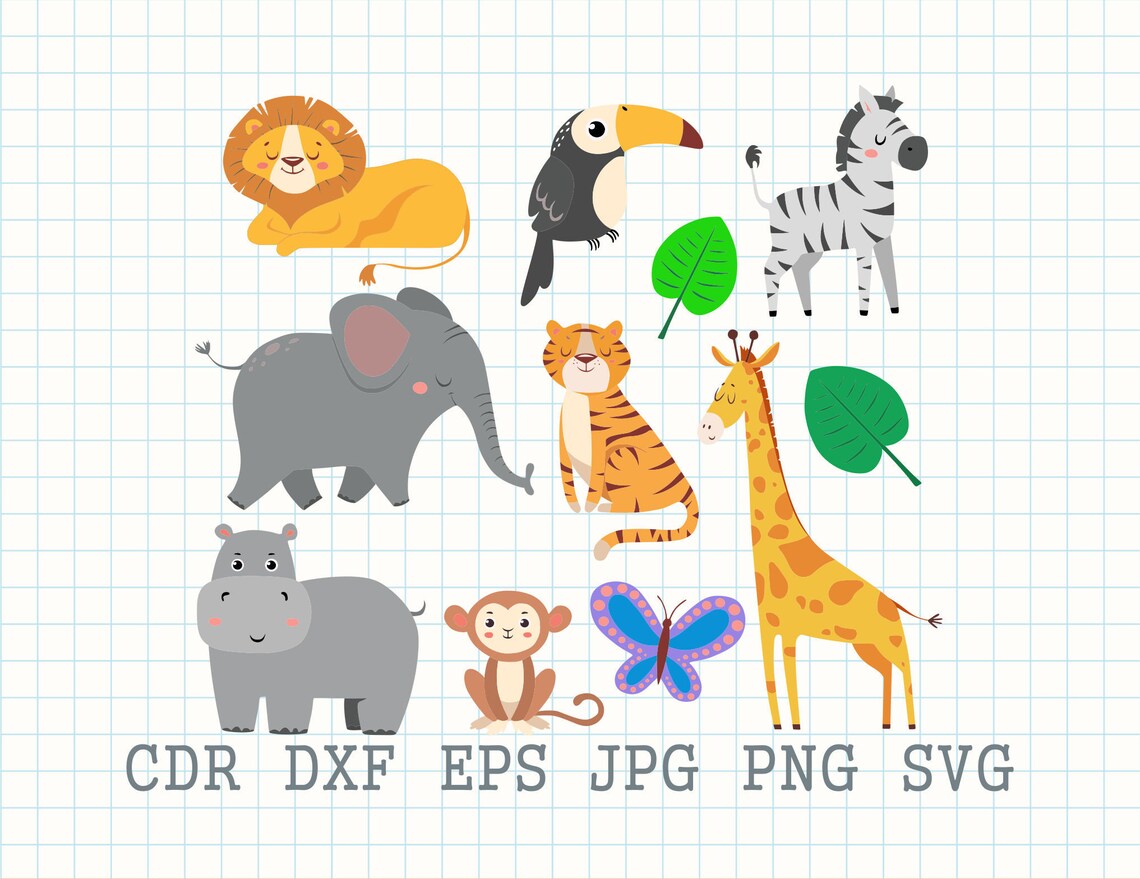 Safari Animals Svg Wild Animals Svg Cute Animals Decor - Etsy