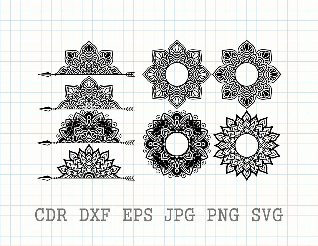 Half Mandala Vector Svg File, Instant Download Mandala Zentangle ...