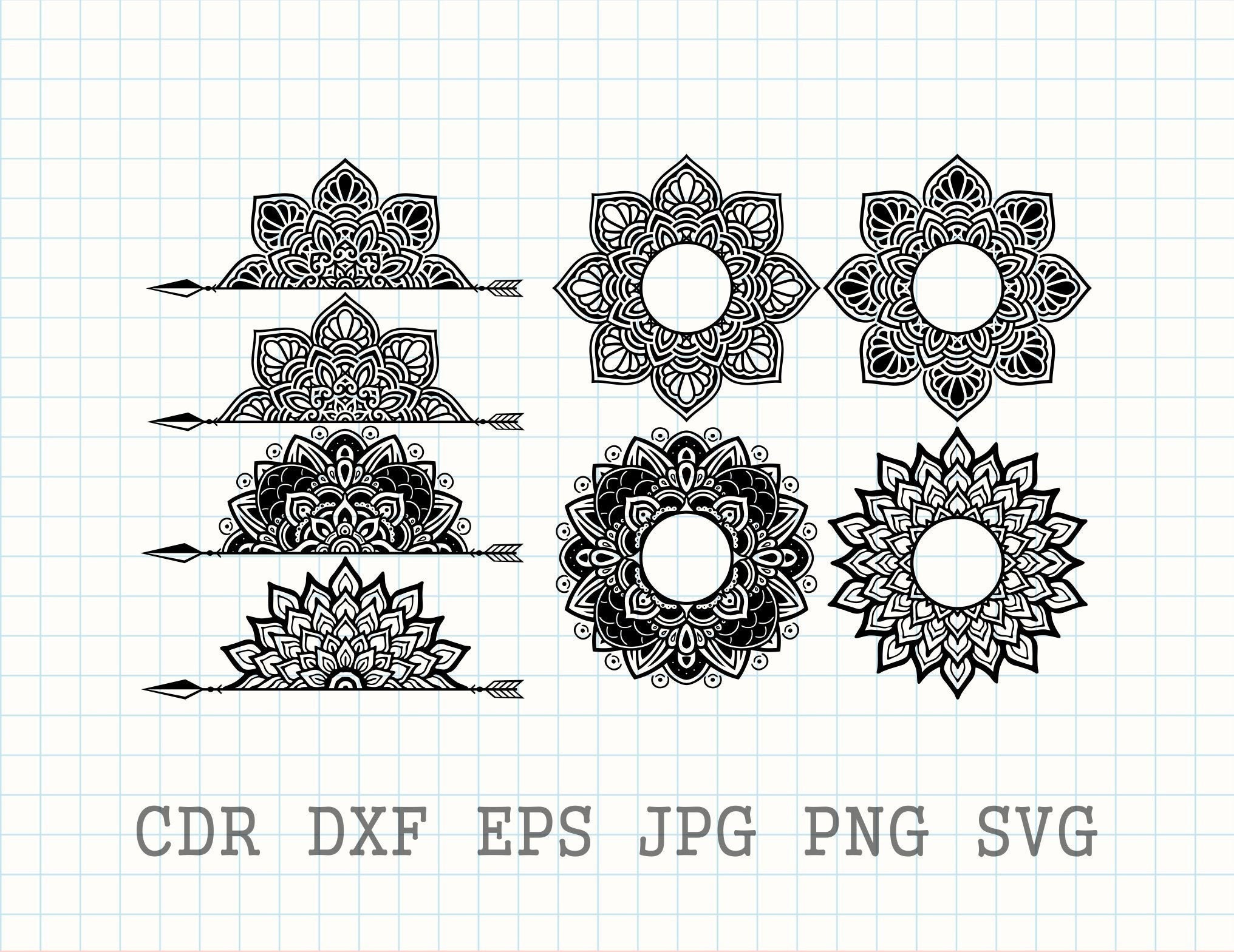 Half mandala vector svg file instant download mandala | Etsy
