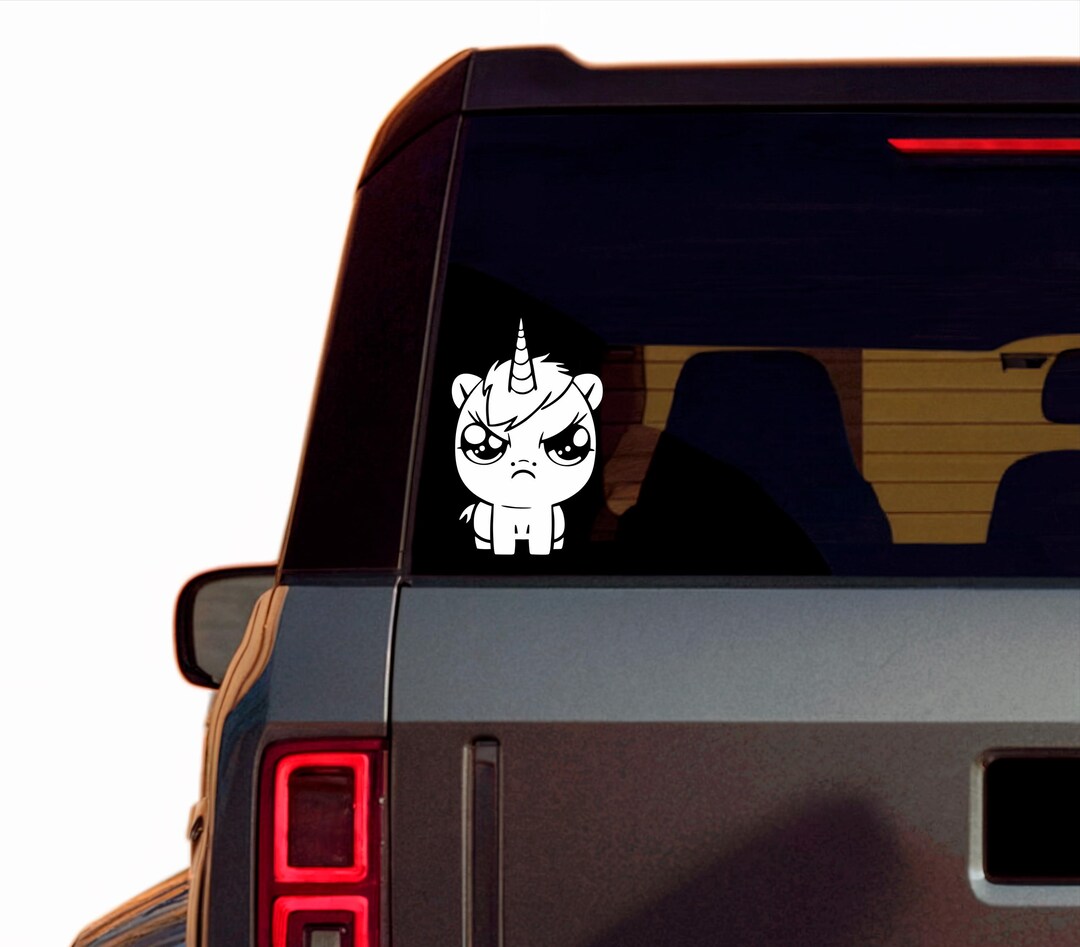 Cute Angry Unicorn Vinyl Decal, Funny Animal Car Sticker, Angry Decal ...