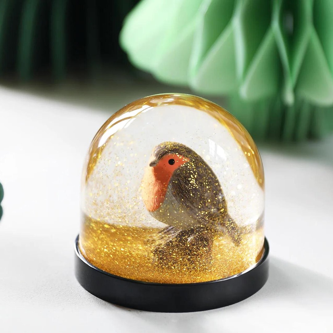 Robin in Gold Glitter Snow Globe - Etsy