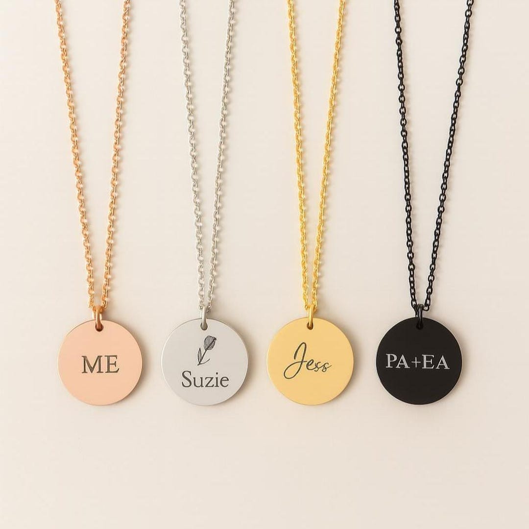 Custom Round Disc Necklace – Personalised Jewellery, Name Necklace ...