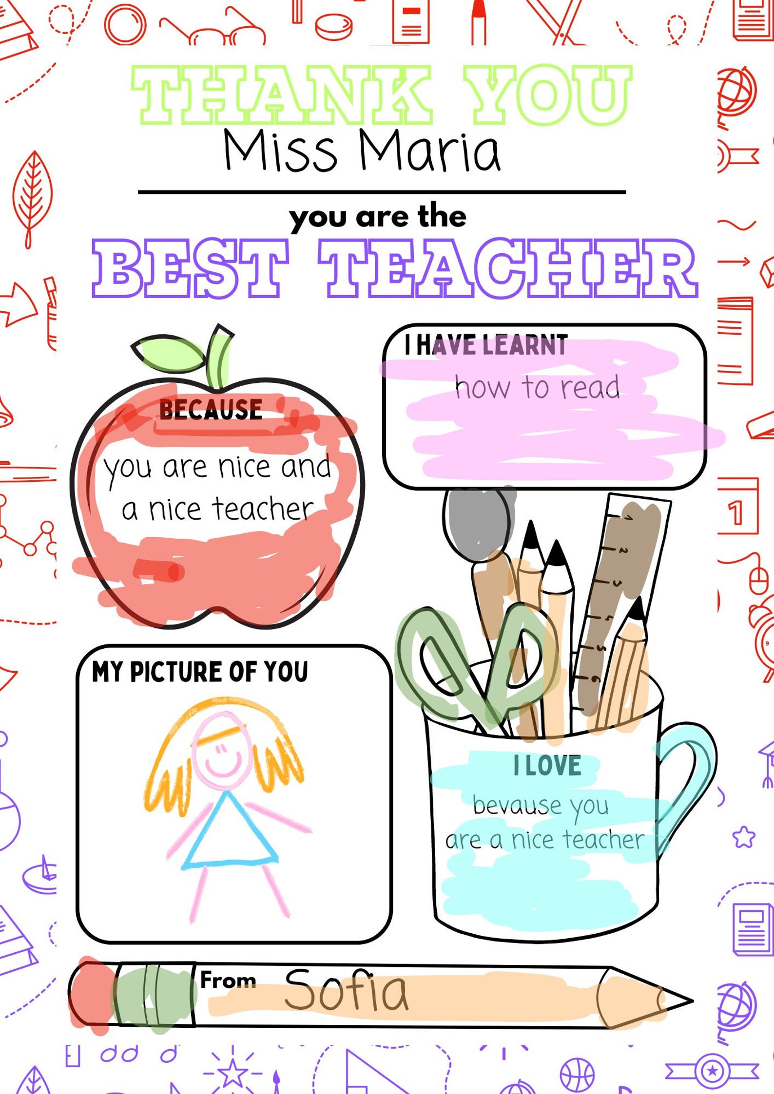 Teacher Appreciation Printable Card - You Are the Best Teacher Kids ...