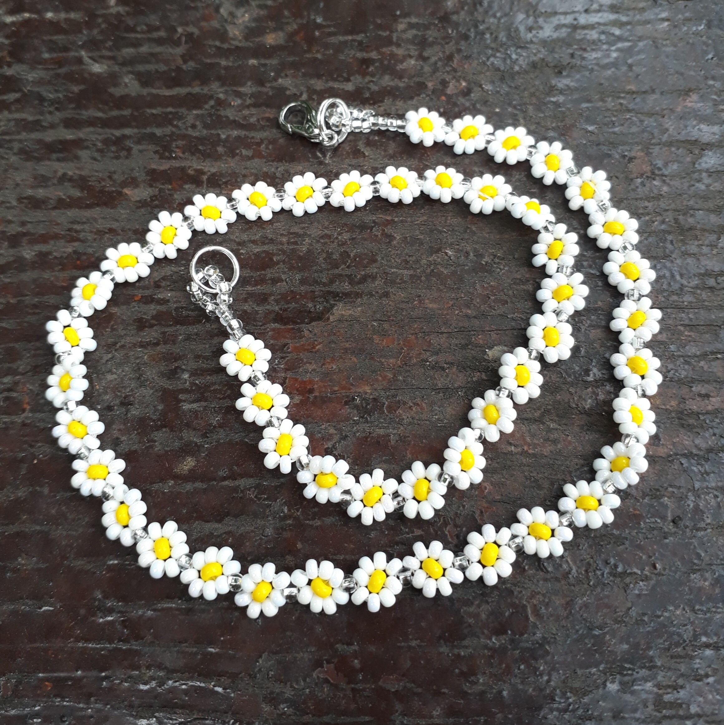 Beaded Flower Necklace, Daisy Necklaces, Seed Bead Flower Choker ...